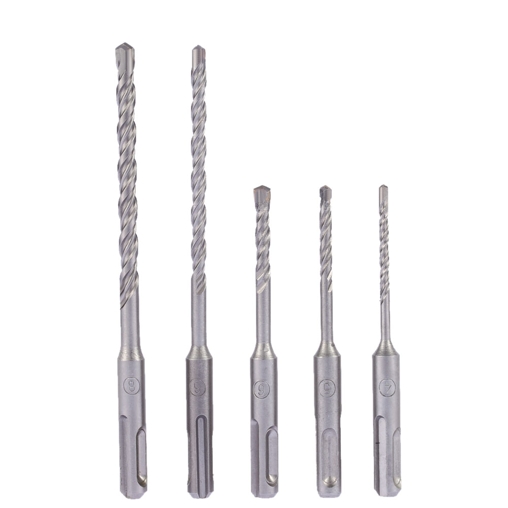 (Pack Of 5pcs/set) 2 Pits 2 Slots SDS Shank Electric Hammer Drill Bit Set SDS PLUS Rotary Hammer ...