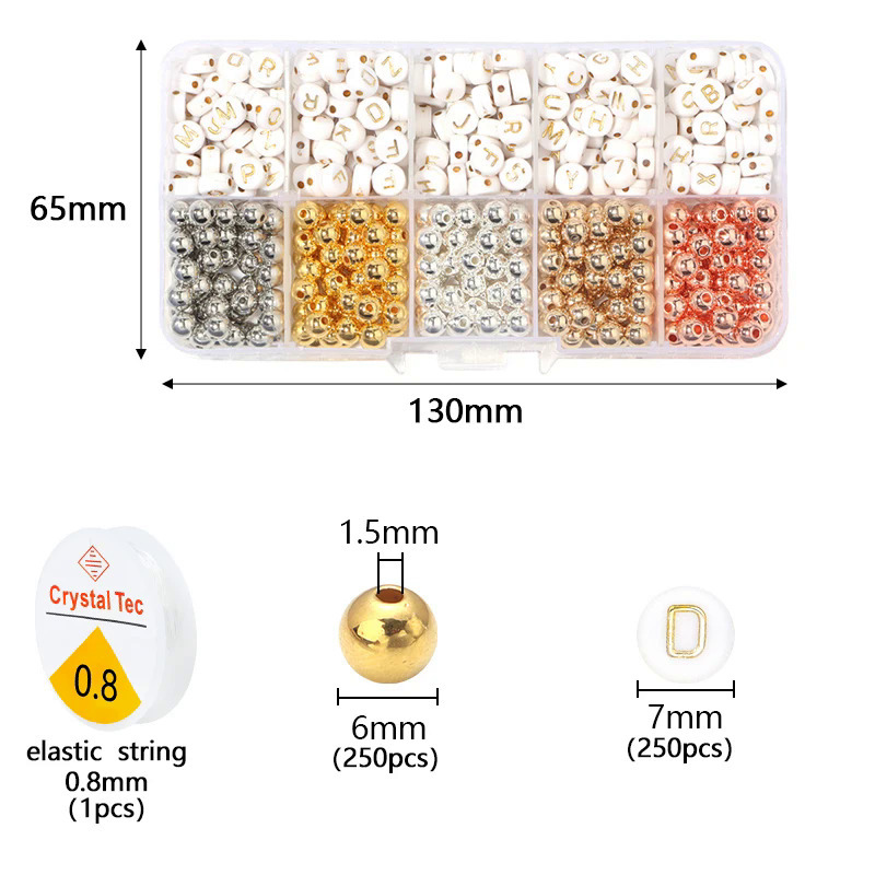 1 Box Round Acrylic English Alphabet Letter Beads Set With Stretch ...