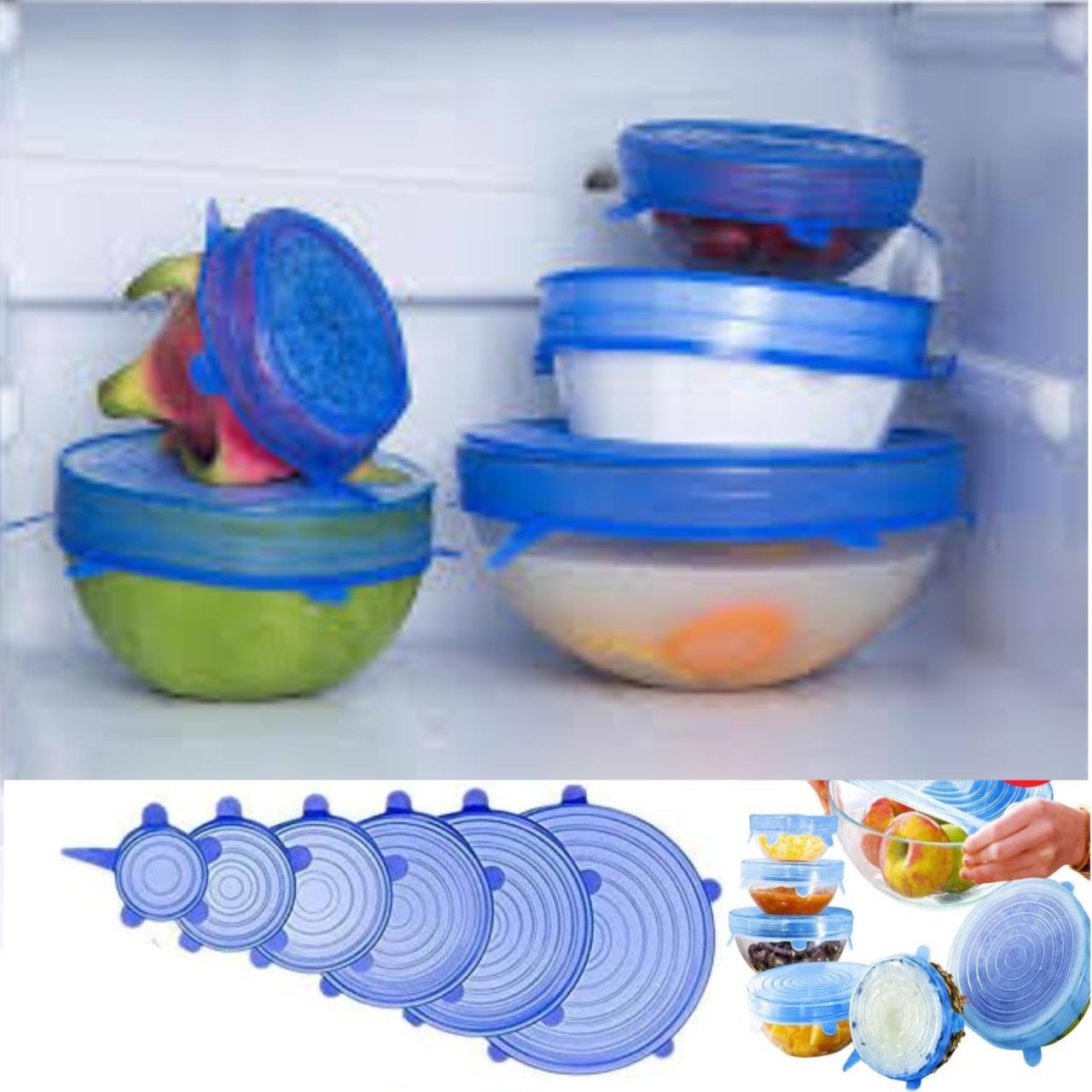 6Pcs Universal Food Cover Silicone Stretchable Lids For Cookware Reusable Stretch Lids organizer ...