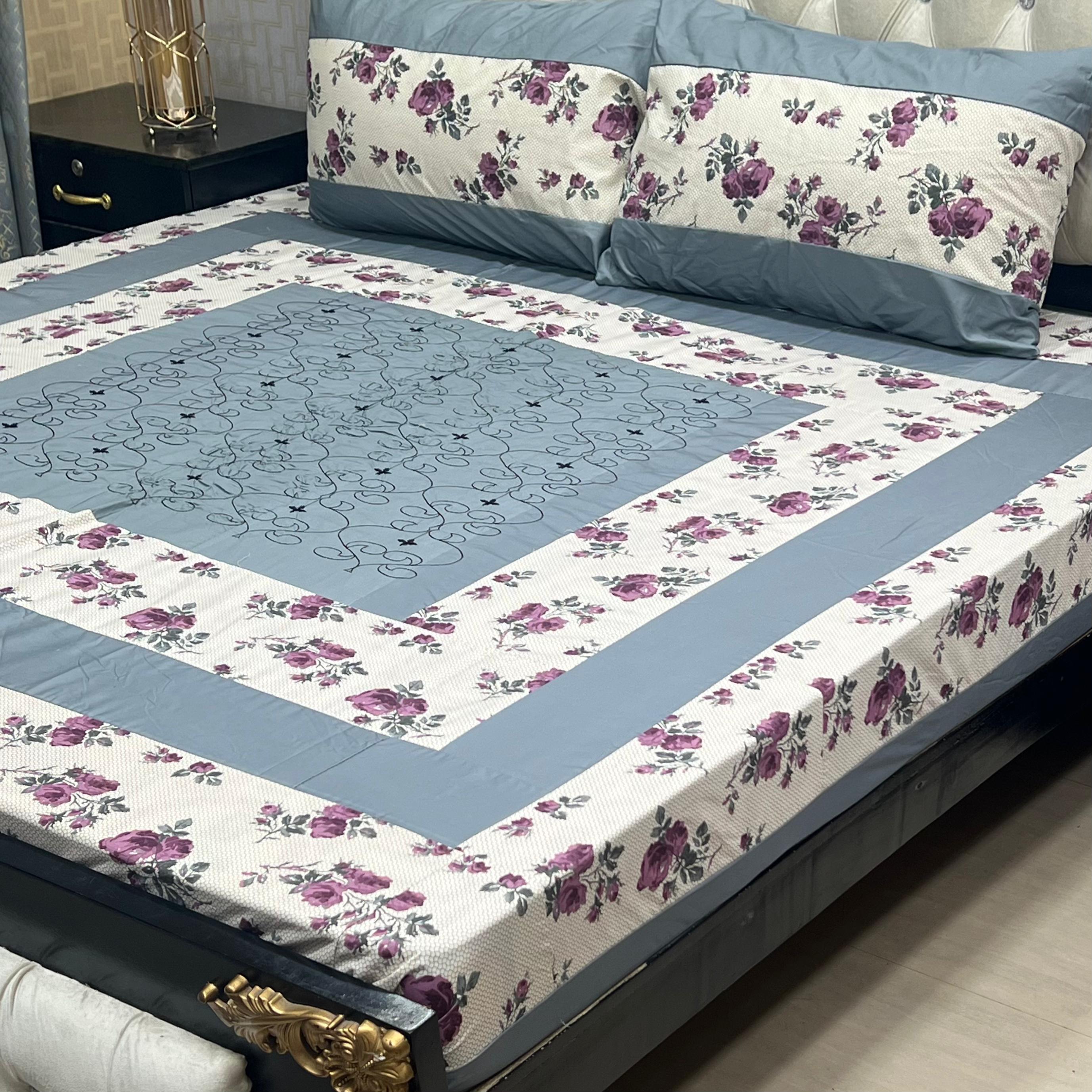 DESION Embroidered Bed Sheet Set KIng Size Patch Work Bed Sheet | Daraz.pk