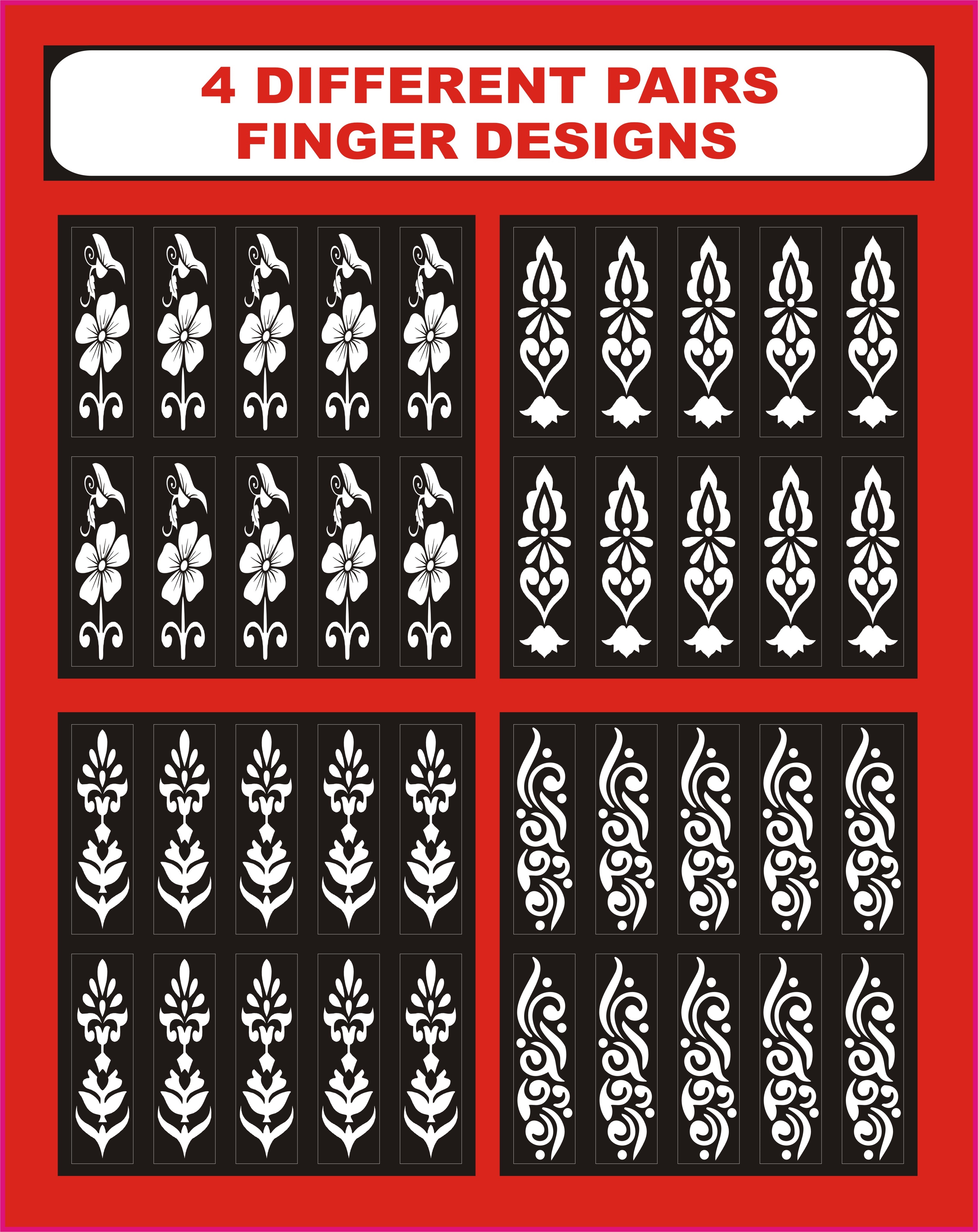 4 Different Finger Designs Mehndi Stencils Stickers Hand Bridal Sticker ...