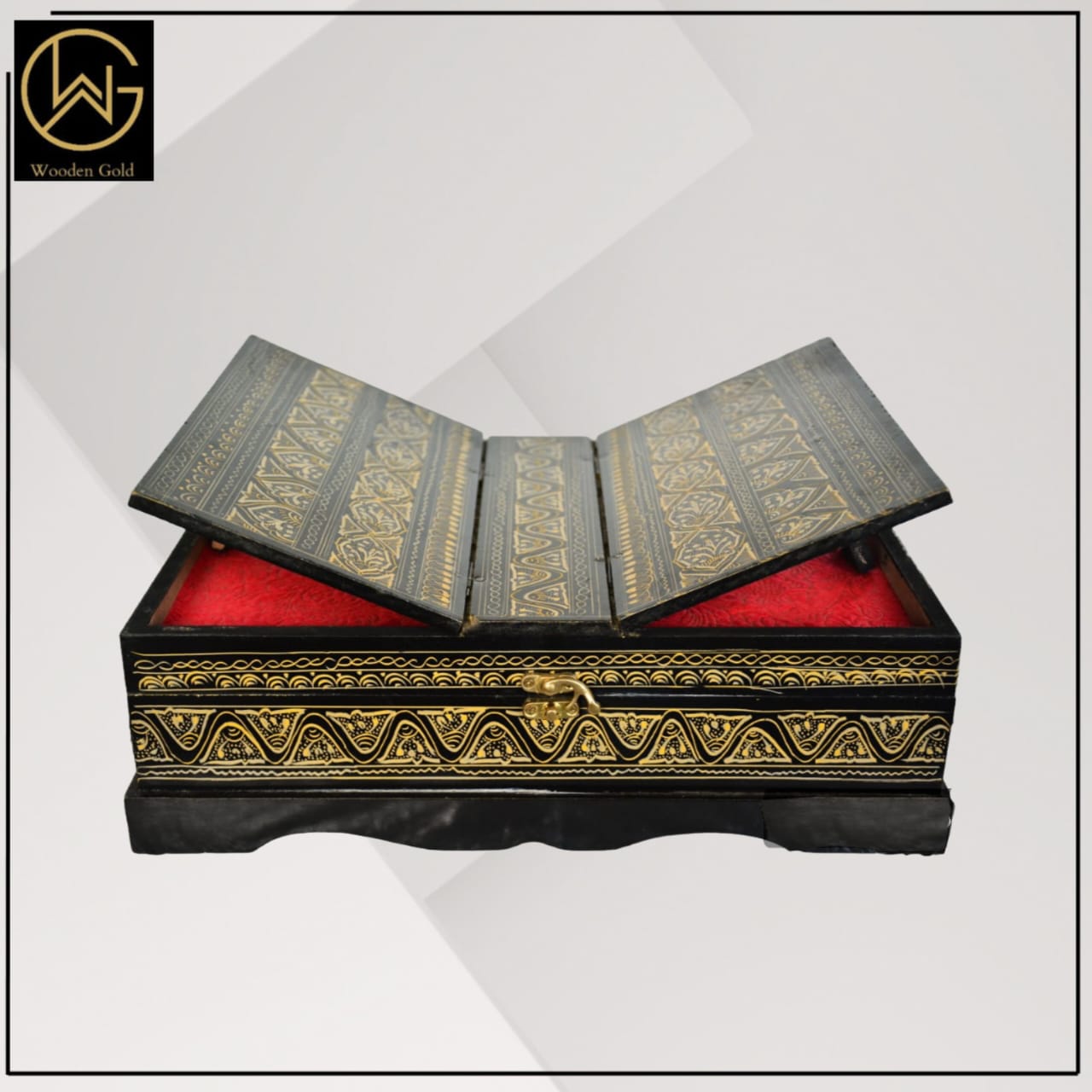 WOODEN GOLD-Wooden Quran Box & Quran Rail With Nakshi Art-Wooden Hand ...