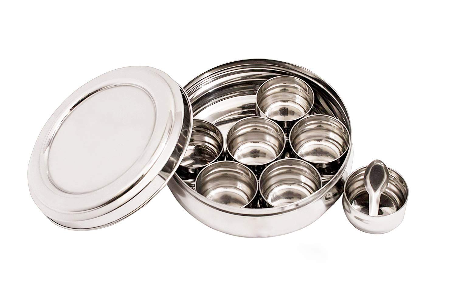 7 Partitions SMALL Spices Box Masala Container with Spoon NON STAINLESS ...