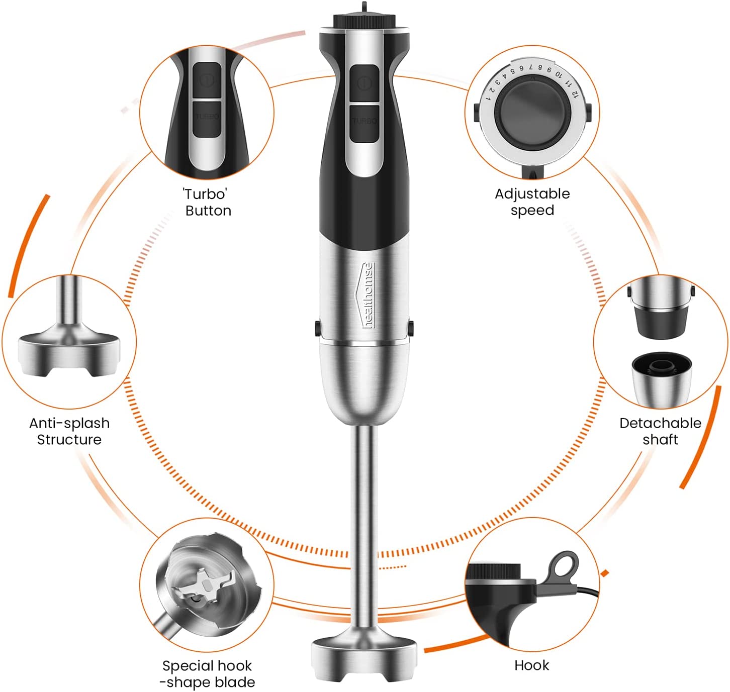 RAF - Blender Machine – 800W Hand Blender - Stainless Steel Immersion Blender - 4 Blades Hand ...