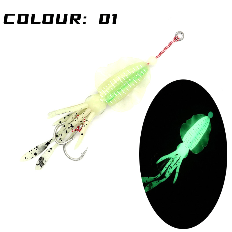 Soft Squid Bait Fishing Trolling Lure Octopus Head Jigs Luminous UV ...