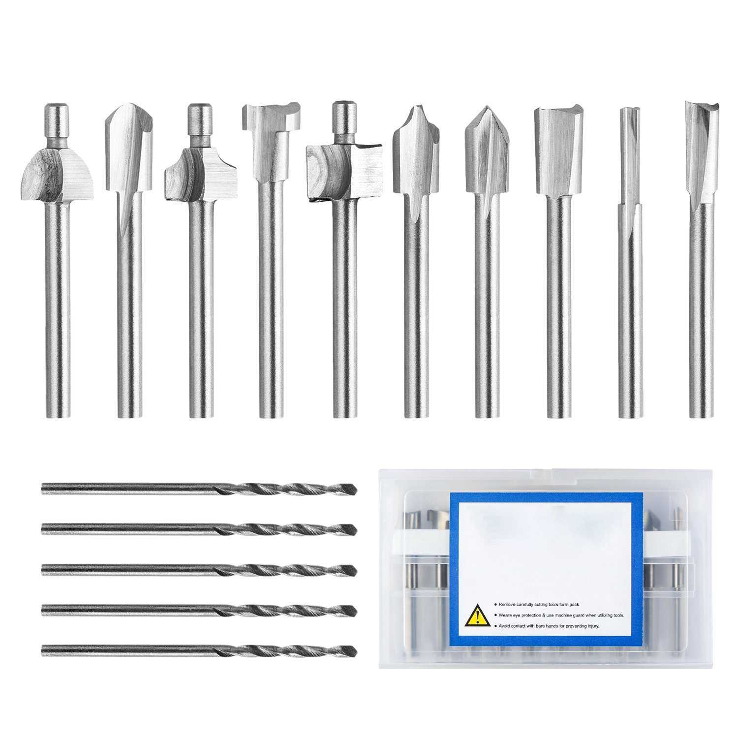 10Pcs Hss Router Carbide Bits And 5Pcs Drill Bit-1/8 Inch(3Mm) Shank ...