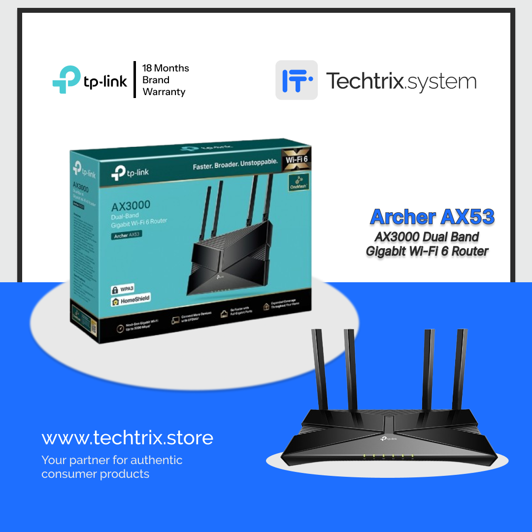 TP-Link Archer AX53 AX3000 Dual Band Gigabit Wi-Fi 6 Router - 18 Months ...