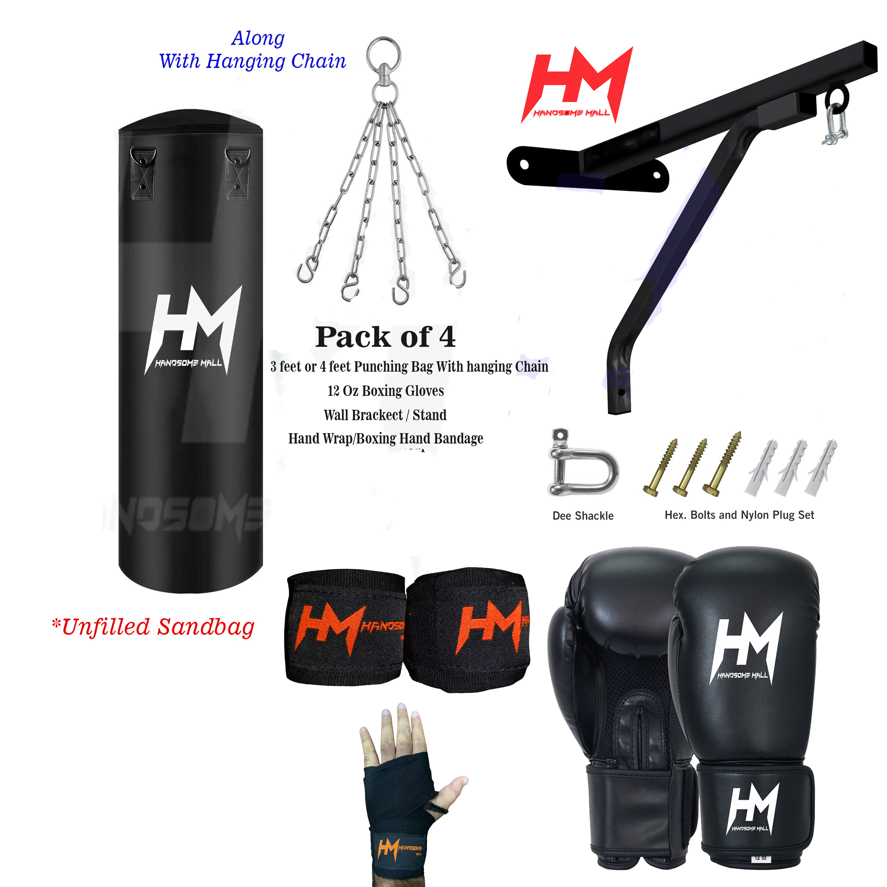 Basic Boxing Full kit Set with Punching bag along with hanging chain ...