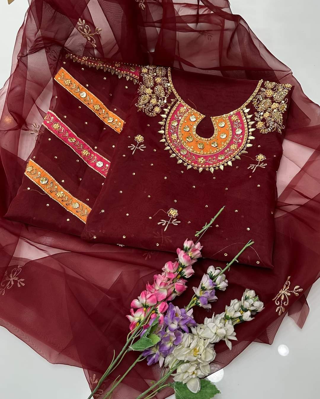 New collection Handmade Goota Work Organza Shirt And Duppata 2 Pc Dress ...