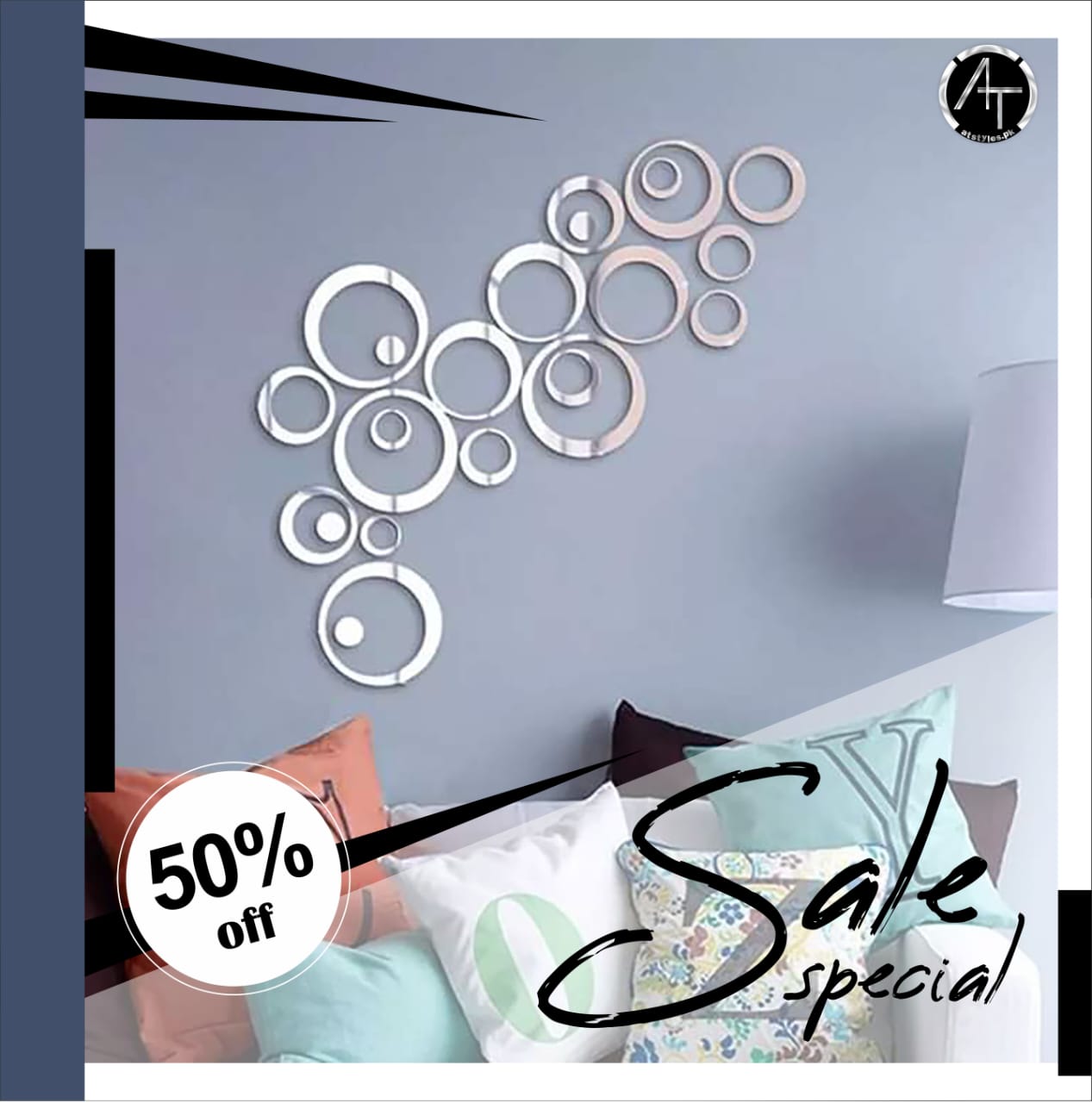 Mirror Circle Wall Sticker Crystal Stereo Wall Sticker Living Room Wall ...