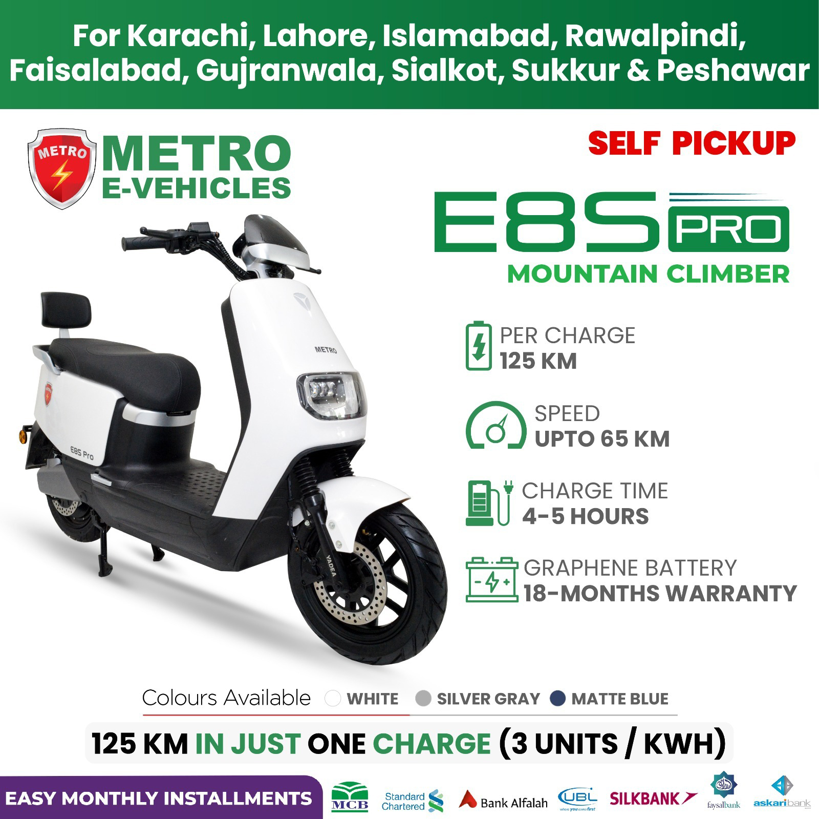 METRO E8S PRO Electric Scooter E-bike - White / Silver Gray / Matte Blue | Daraz.pk