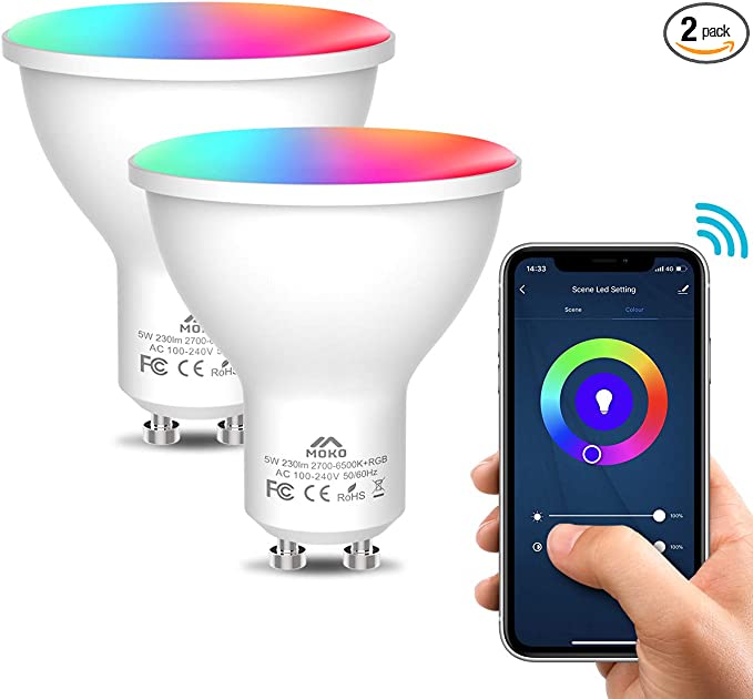 pack of 2 MoKo Smart WiFi LED Spot Light Bulb 5W GU10 Dimmable ...