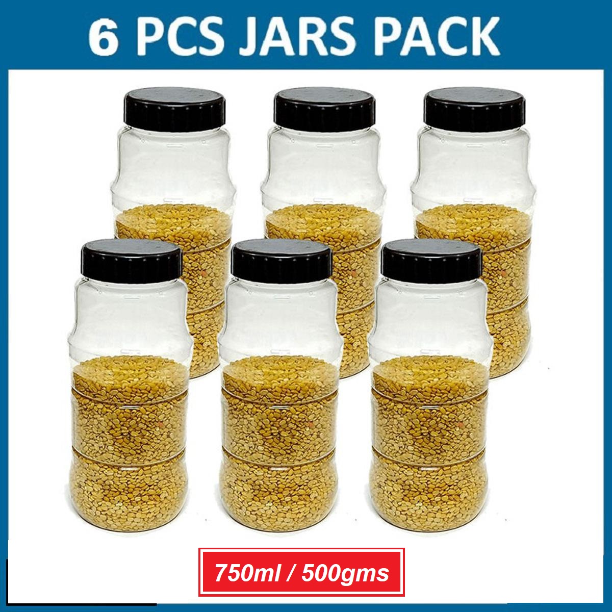 Pack of 6 Jars for Kitchen 750ML / 500GMS CYLINDER SHAPE STORAGE JAR ...
