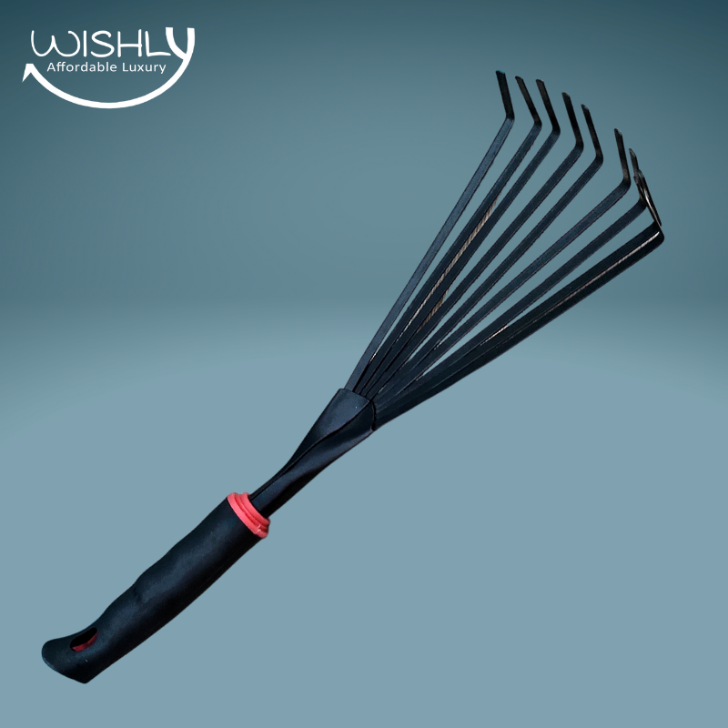 Wishly Garden steel Leaf Rake 16 inch 9 Roots mini Hand Shrub rake with ...