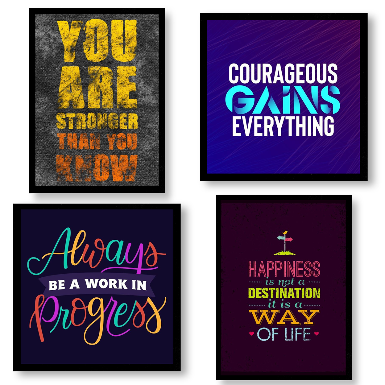 4 Piece Modern Minimalistic Motivational Quotes Frames ( 2X 6x8" and 2X ...