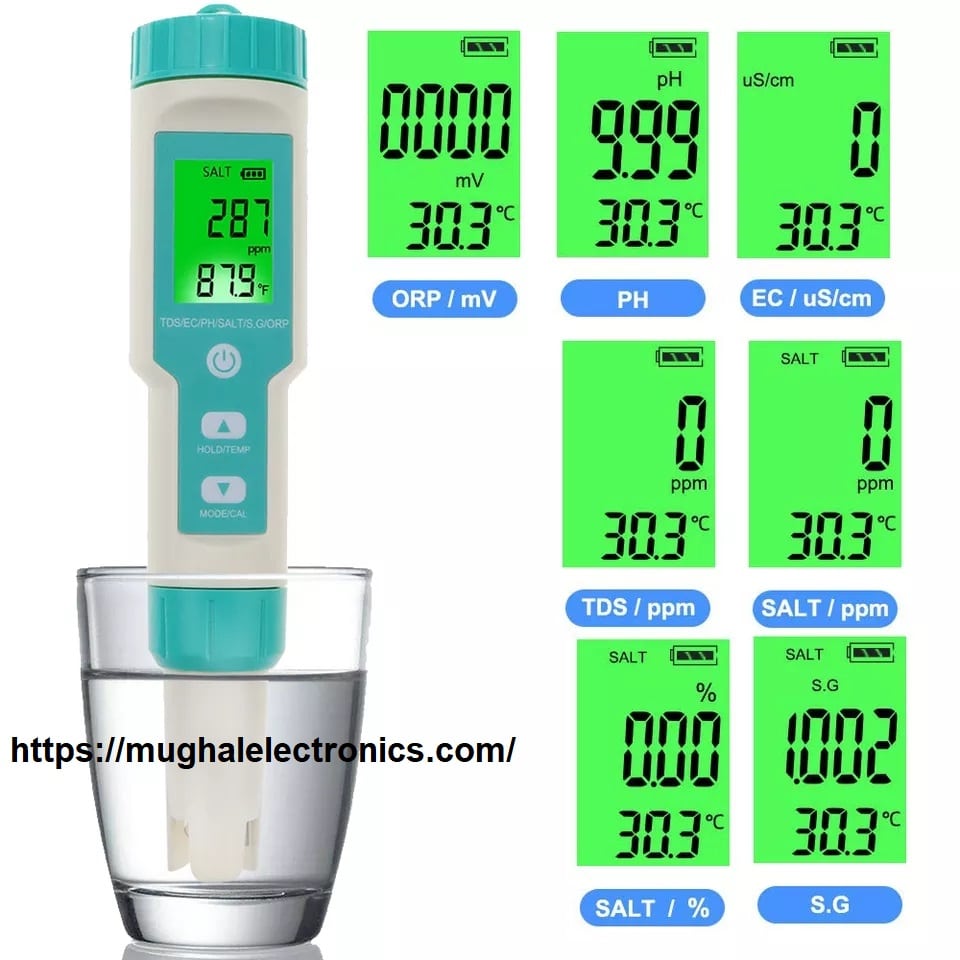 7 in 1 PH/EC/TDS/Salinity/S.G/ORP/Temp Water Quality Meter Digital ...