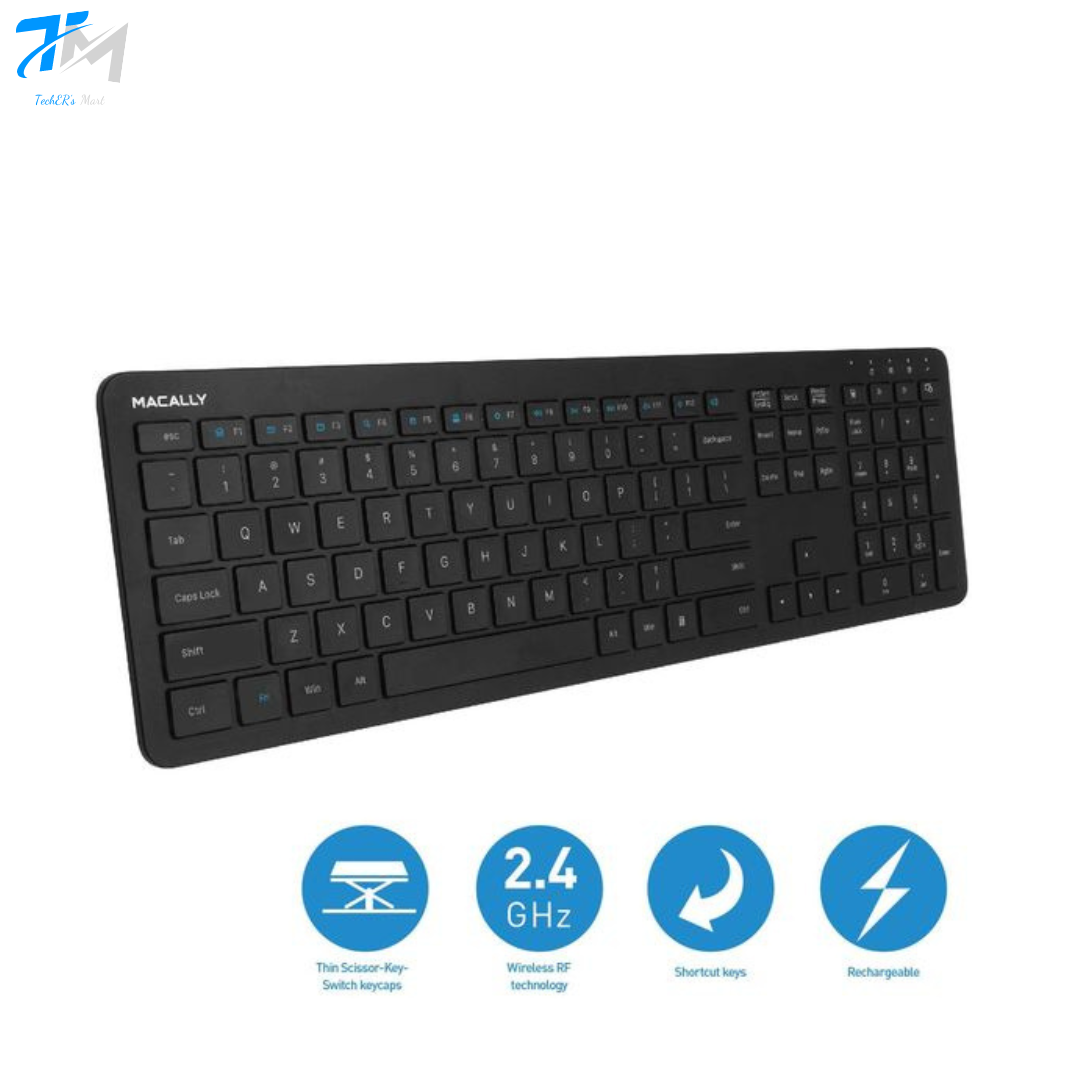 Macally Black Wireless Keyboard- Computer USB 2.4G Ergonomic Keyboard ...