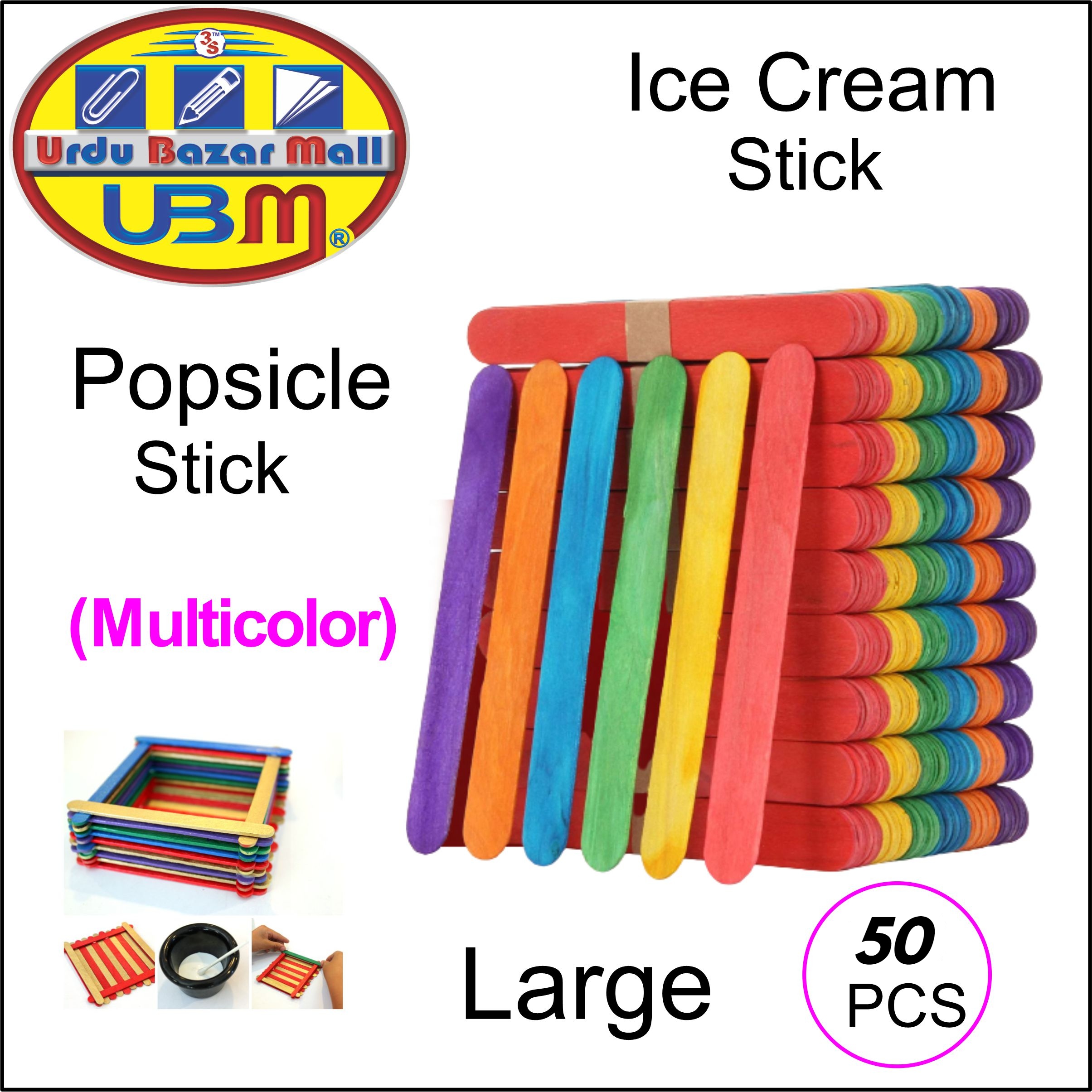 Bundle of 2 x Pack of 50 Coloured Ice Cream Sticks, Colored Popsicle ...