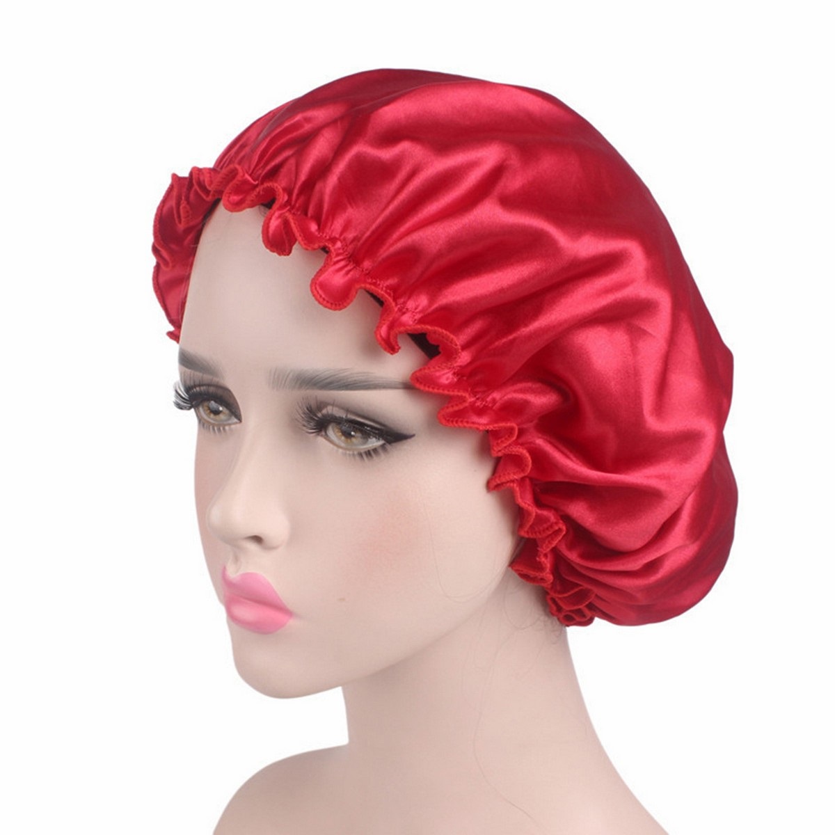 Silk Satin Night Sleep Cap Hair Bonnet Hat Head Cover Wide Band Adjust ...