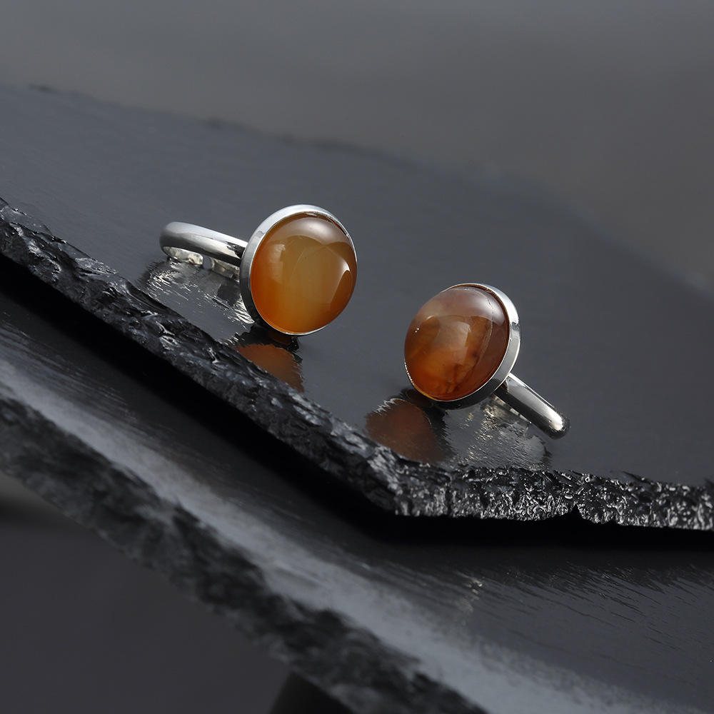 Adjustable Open Brass 10mm Round Natural Stone Amethyst Pink Quartz ...