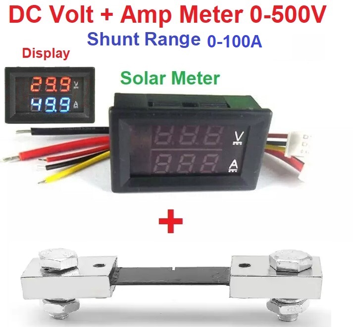 DC Solar Volt Amp Meter DC 0-500V 100A Voltmeter Ammeter LED Dual ...