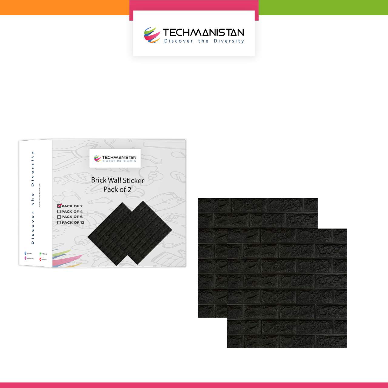 Techmanistan Pack of 2 - 8mm Thickness 3D Brick Wall Sticker Self ...