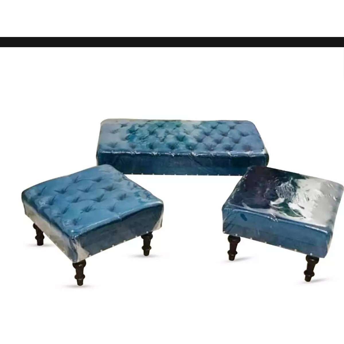 Sofa 4 Seater Puffy Sets Fabric Blue Valvid (Size 2 unit single seat ...