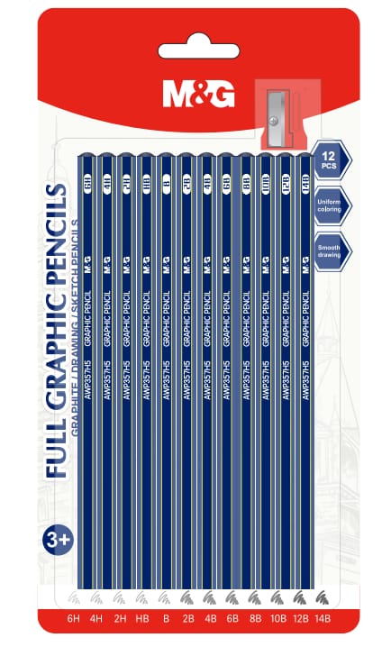 M&G Graphic Pencil Set of 12 pencil with a free sharpener with smooth ...