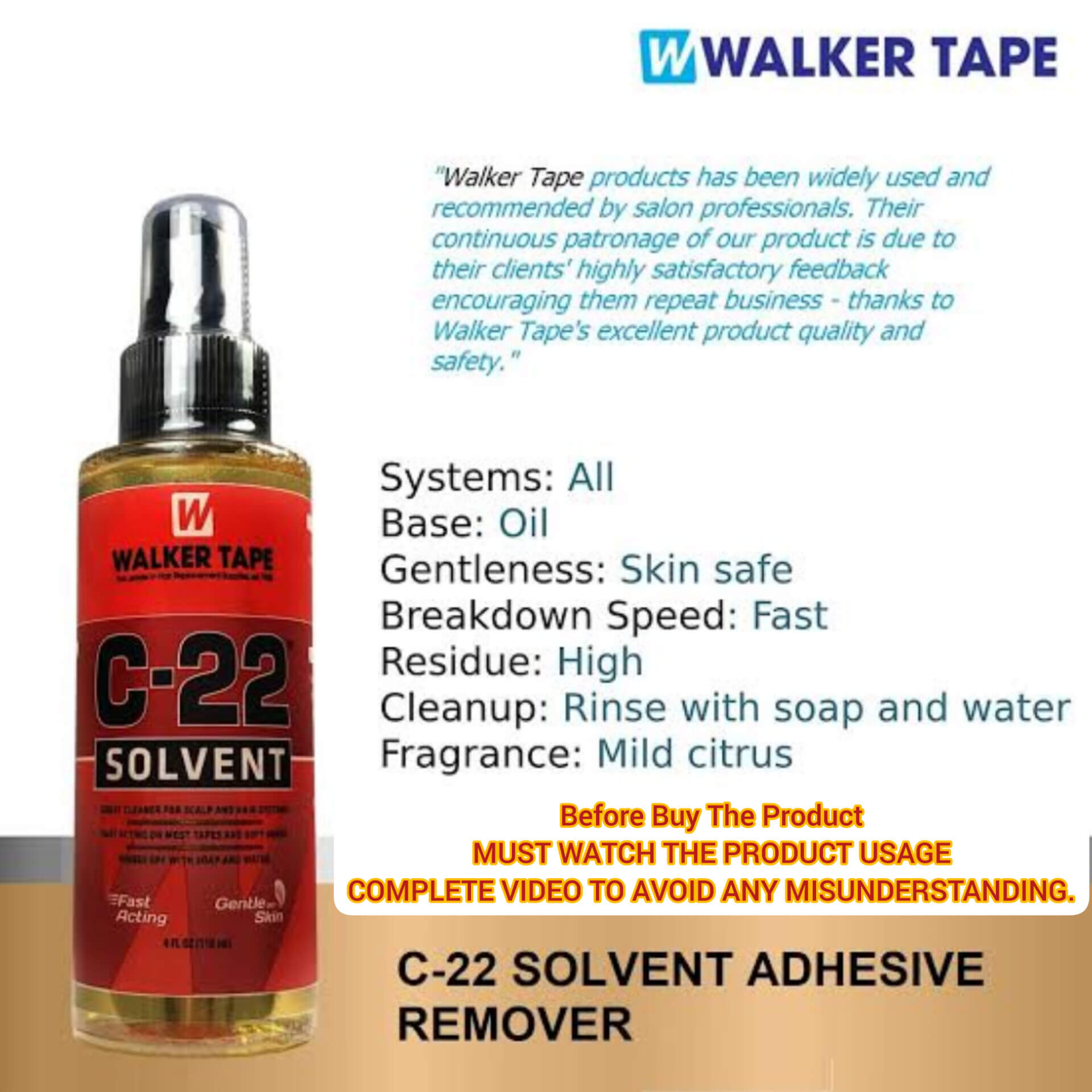 Walker's C22 Solvent, C22 Remover, Wig Cleaner, Wig Remover, Wig's ...