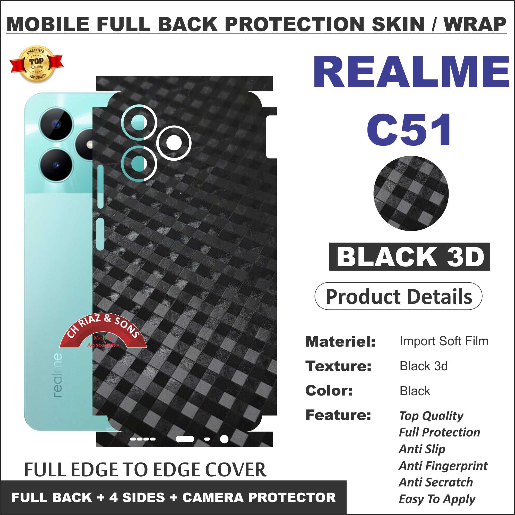 Realme C51/ Realme Note 50 FULL BACK 360 premium Protection Skin Wrap ...