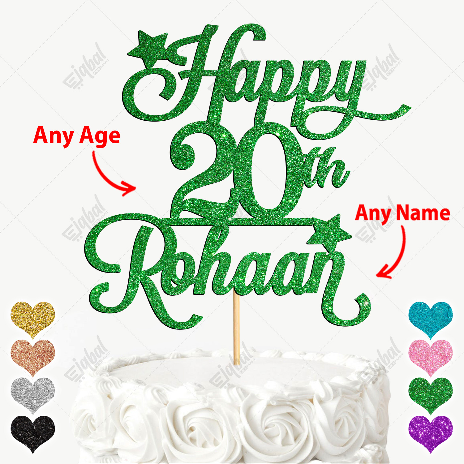 PERSONALISED 20th Birthday Glitter Cake Topper For Party Celebration ...