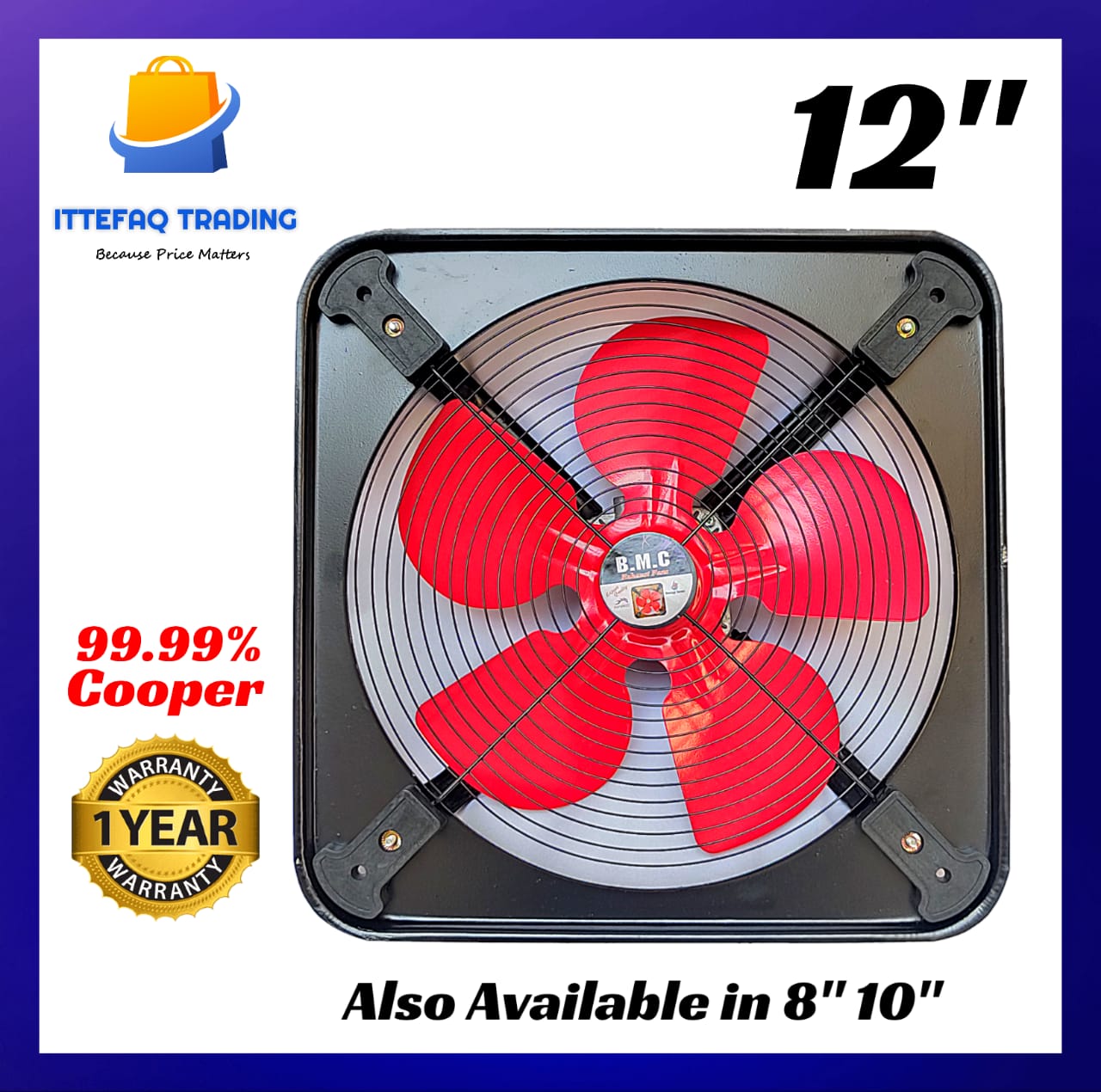 Exhaust Fan 12 inch Metal Body 99.99% Pure Copper Winding with1 Year ...