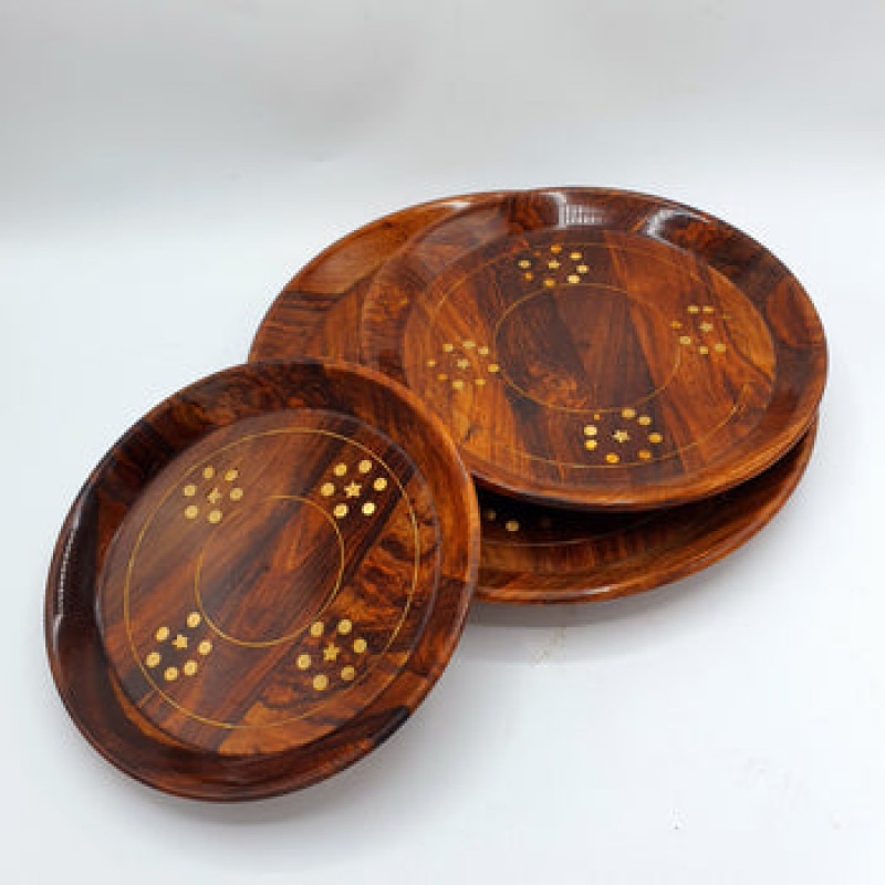 Upgrade Your Table Setting! 3-Piece Wooden Plate Set with Brass Inlay ...
