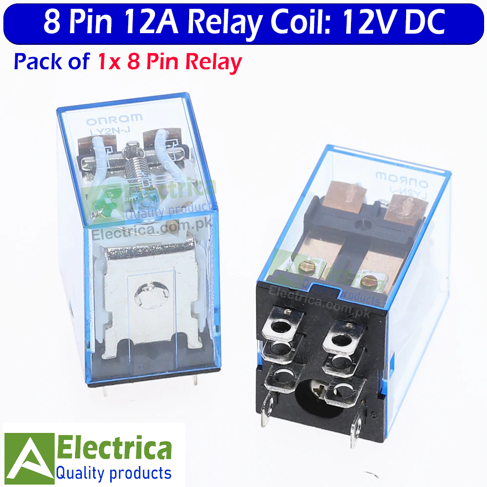 8 Pin 12A Coil 12V DC Power Relay and PTF08A Screw Terminals Base 12V ...