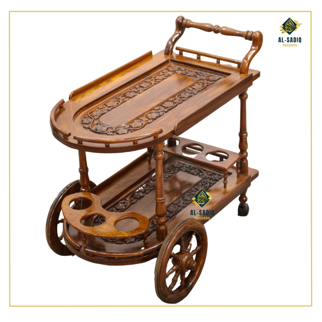 AL-SADIQ TRADERS | Wooden Chinioti Tea Trolley D SHAPE style ...