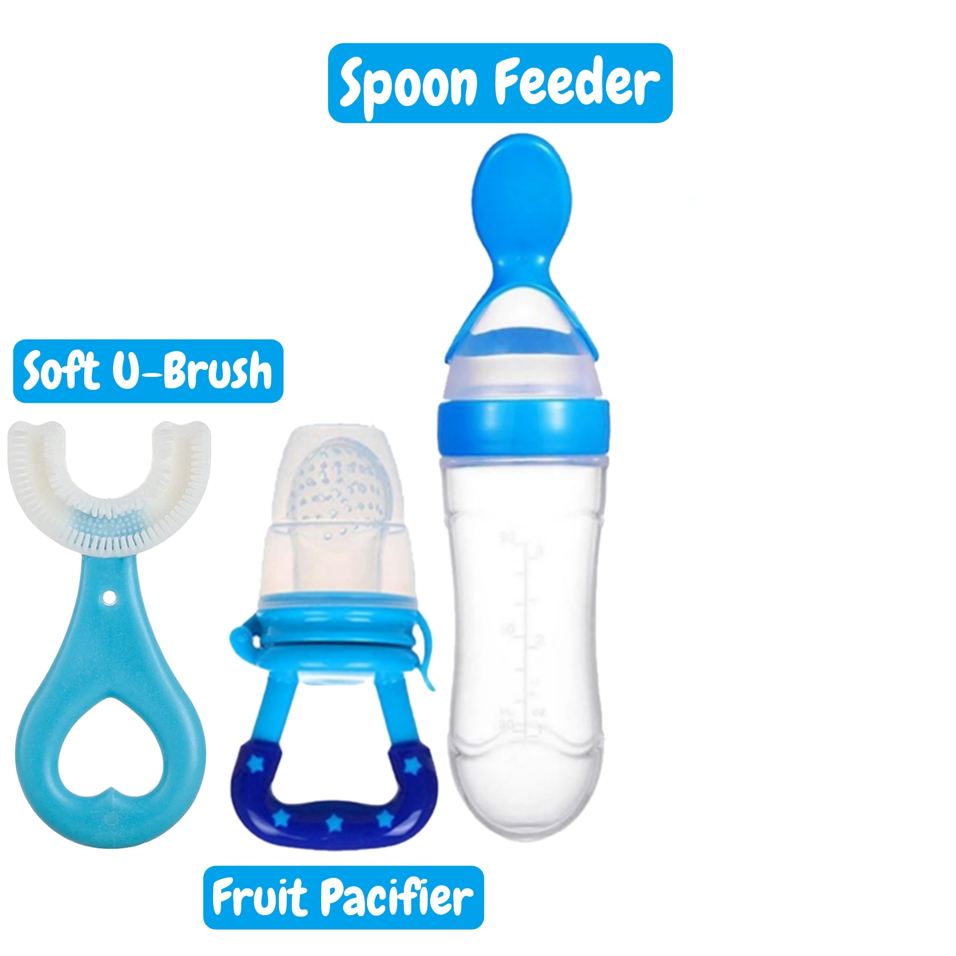 Deal of 3 Baby Silicone Squeeze Spoon Feeder with Fruit Pacifier and ...
