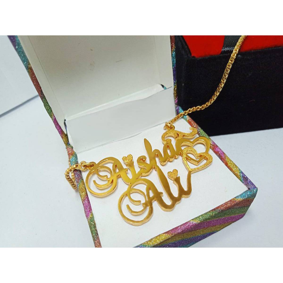 Customized Jewelry 24k Gold Plated Heart Design Double Name Necklace Customized Jewelry 24k Gold Plated Heart Design Double Name Necklace