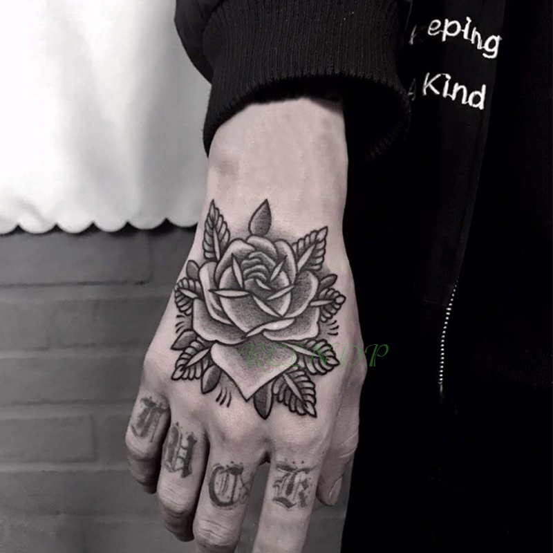 Waterproof Temporary Tattoo Rose Flower with Letters on Hand - Tattoo ...