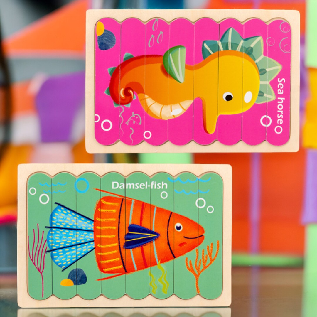 Double Sided Stick Puzzle - 18 x 12 cm - Fun and Educational Wooden Toy ...