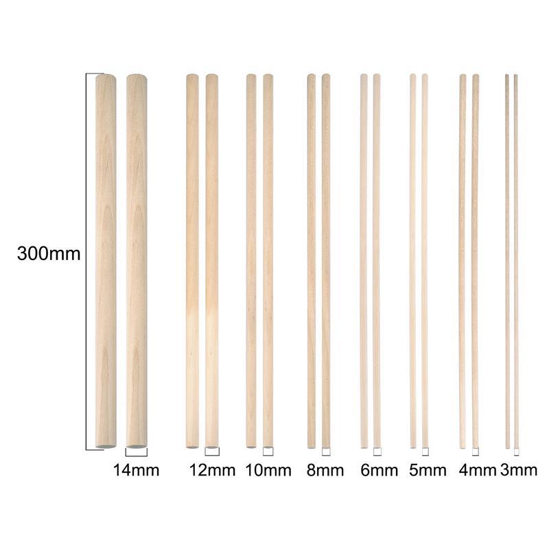 Round Wooden Stick 300mm Long DIY Wood Handmade 3/4/6/8/10/12/14mm ...