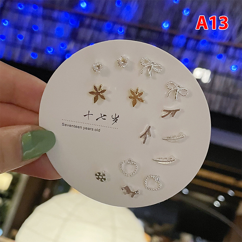 7pair Korean Fashion Small Geometric Female Earrings Set Multiple Pairs ...