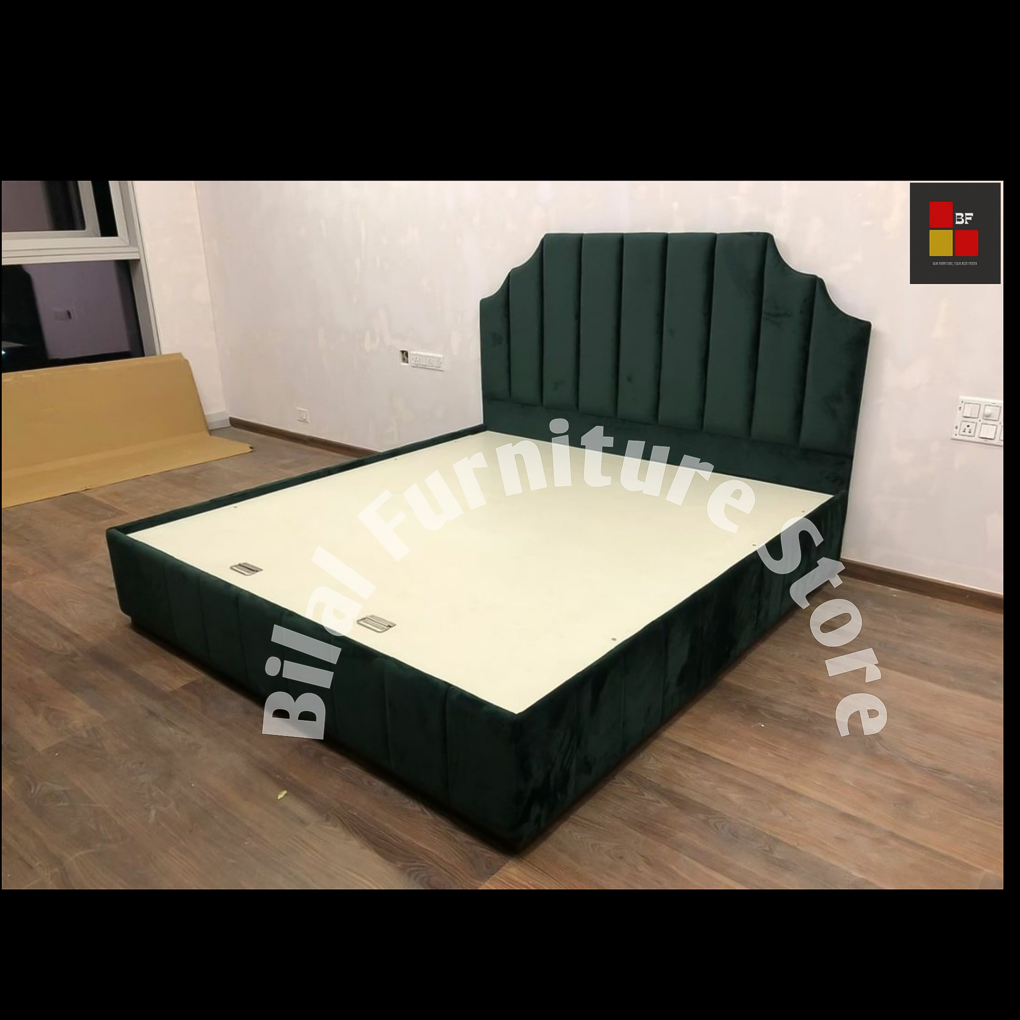 High Back Tufted Bed in Green | Daraz.pk