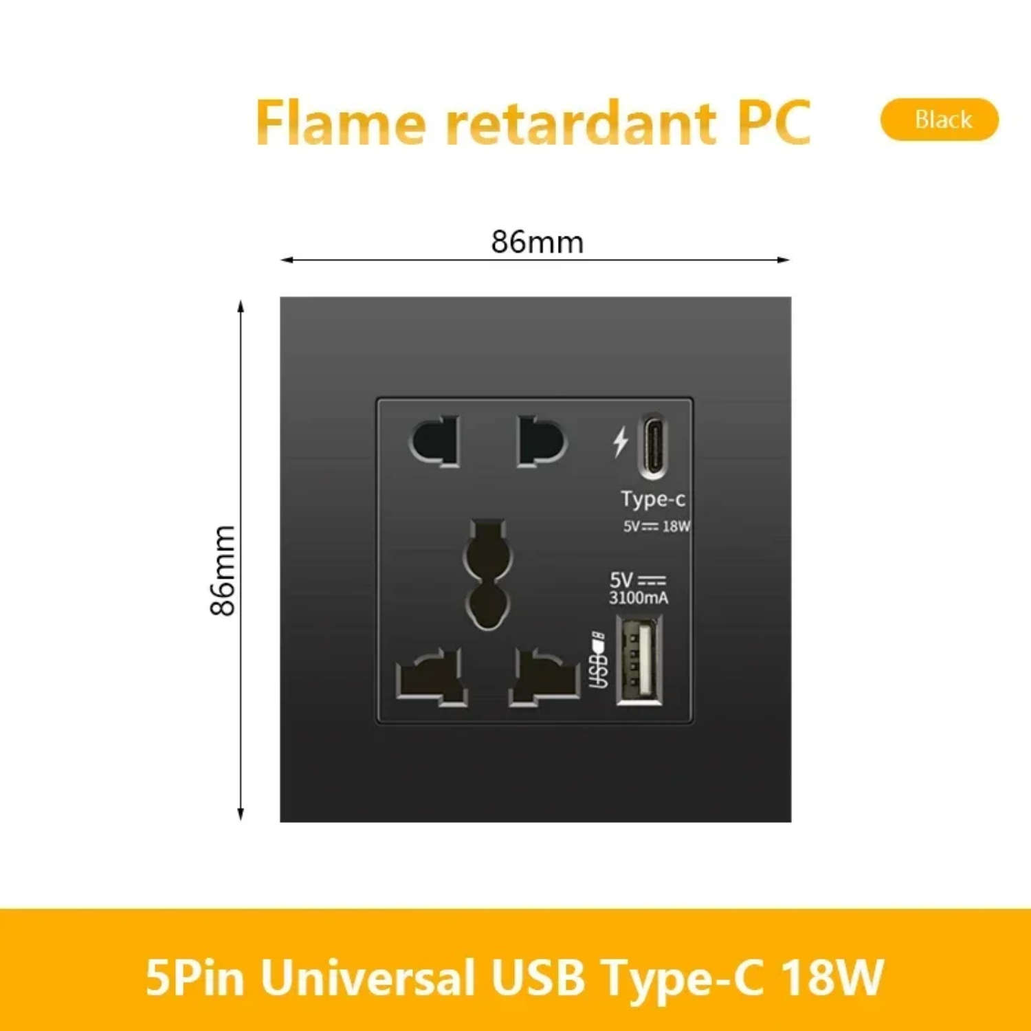 Universal Five-hole USB Wall Socket, Type-C Intelligent Quick Charging ...