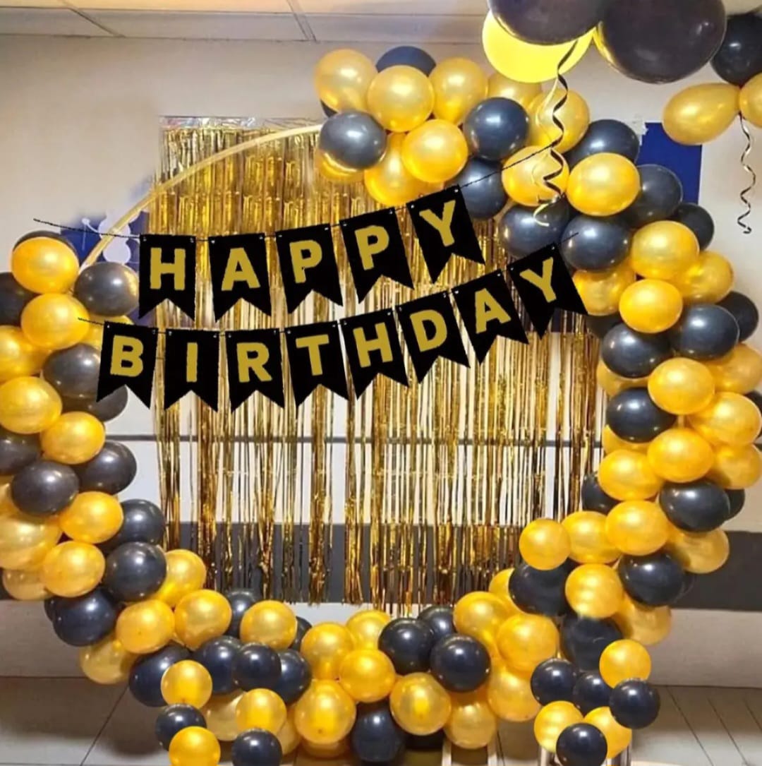 Happy Birthday Theme Set: Happy Birthday Banner, Back Curtain, 30 Latex ...