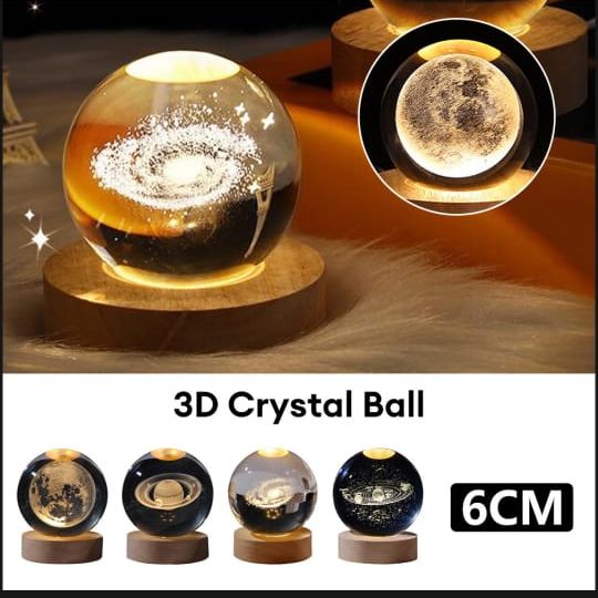 USB LED Night Light, Galaxy Crystal Ball Lamp, 3D Planet Moon Lamp for ...