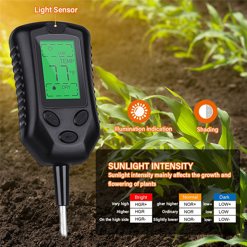 4 In-1 Soil PH Meter Soil Monitor Sunlight Tester Monitor Temperature ...