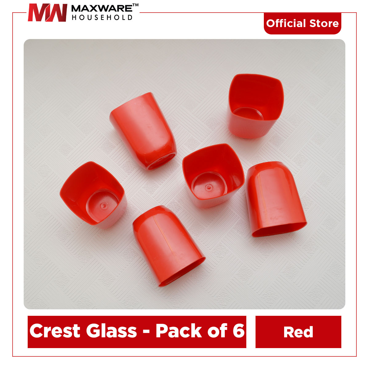 Maxware Household Crest Water Glass - Pack of 6 Glasses, Plastic ...