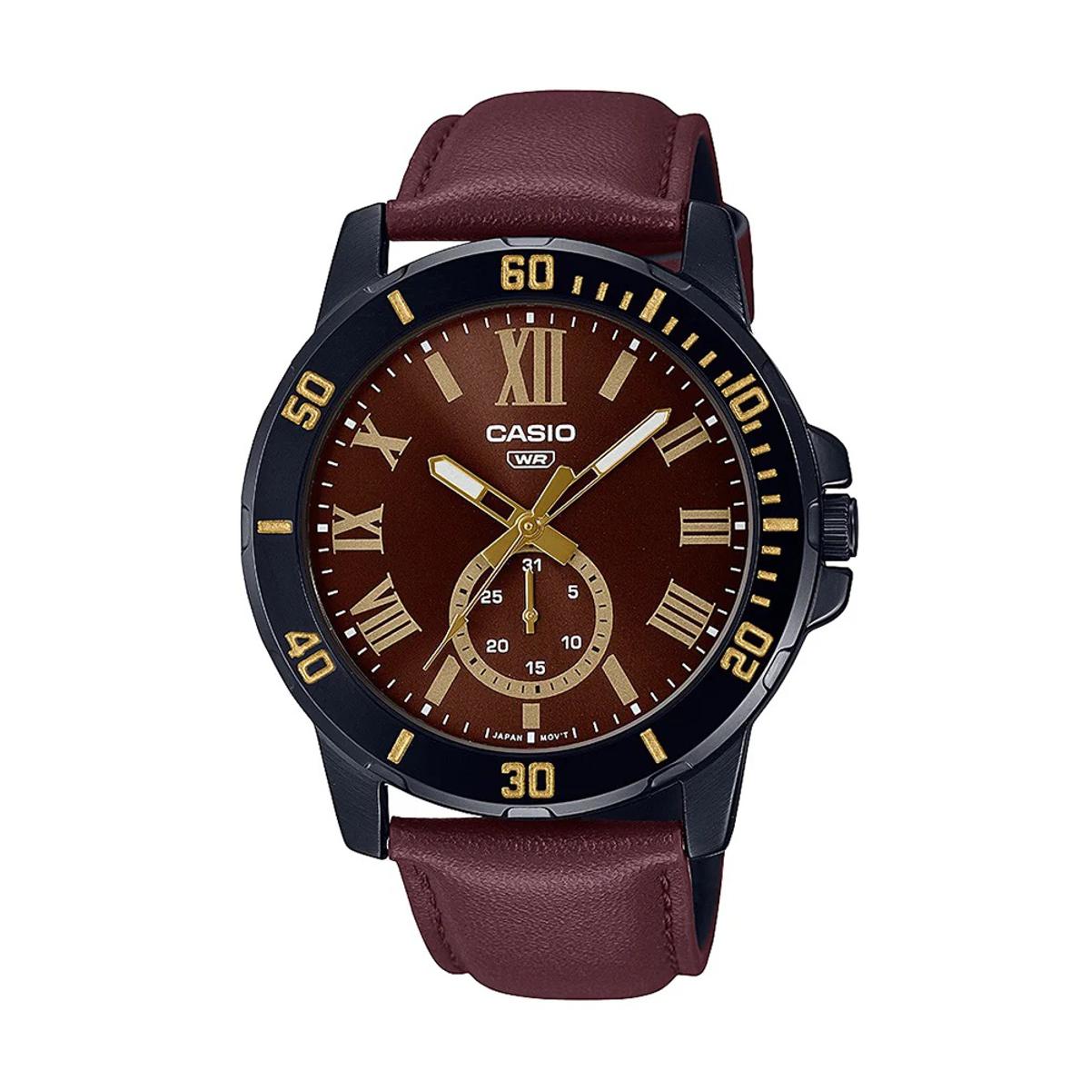 Casio General Mens Stainless Steel Analog Brown Dial Brown Leather Band ...