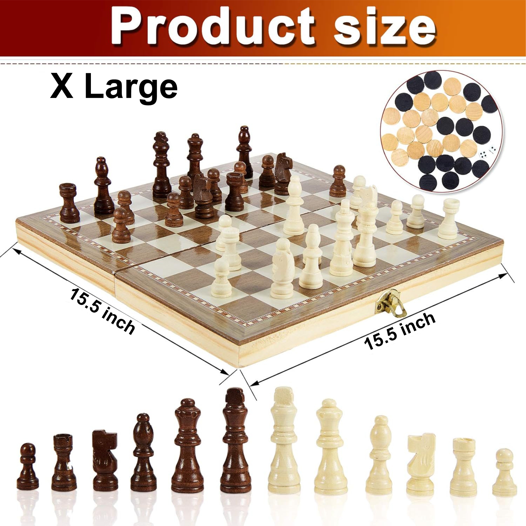 Wooden Chess Board Set Folding Chess Checkers Backgammon 3 in 1 | Daraz.pk