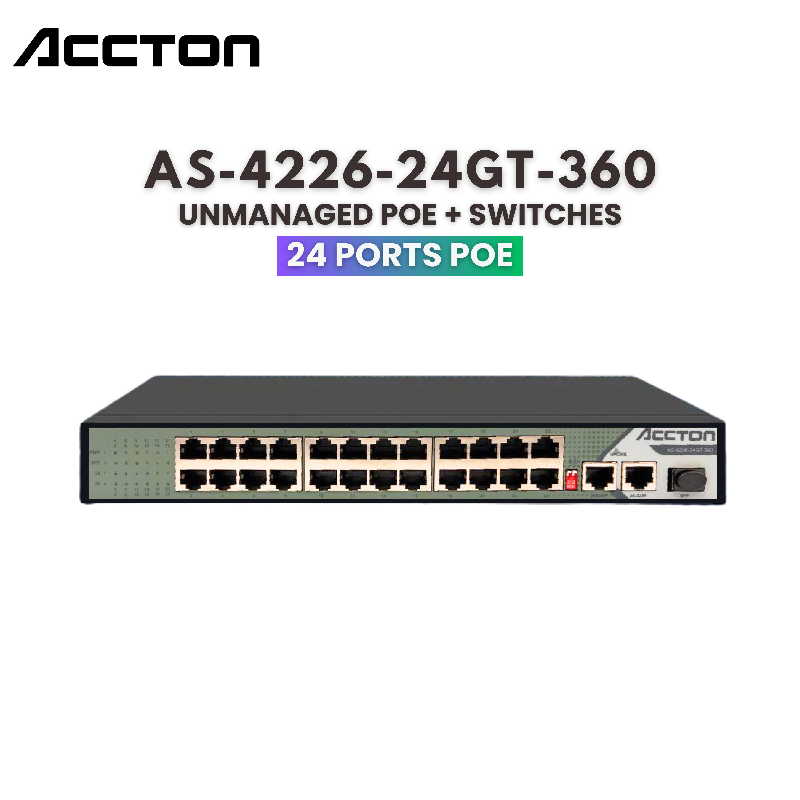 Accton AS-4226-24GT-360 24 Ports PoE Full Gigabit Switch | 24*10/100 ...